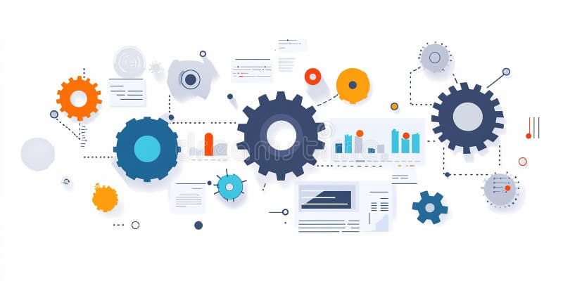Modern Design of Abstract Gears and Charts Illustrating Technology and ...
