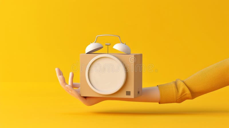 Modern Design of an Alarm Clock in a Playful Style. the Clock is Held ...