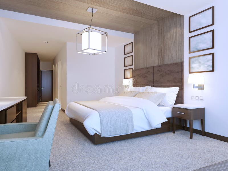 Minimalist Hotel Bedroom Design Stock Illustration - Illustration of ...