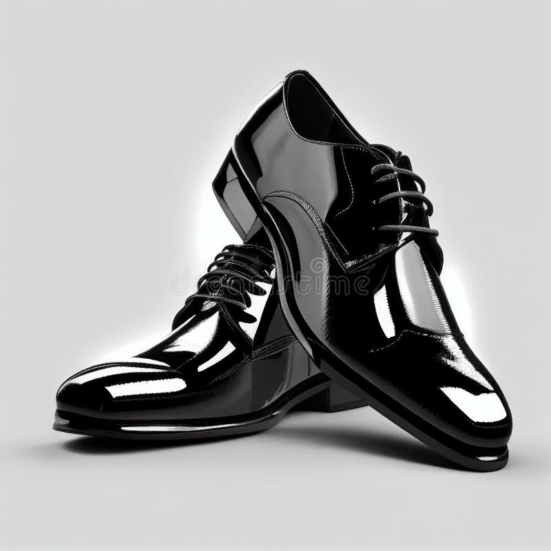 Modern Design Black Leather Shoes Shiny on White Background Created ...