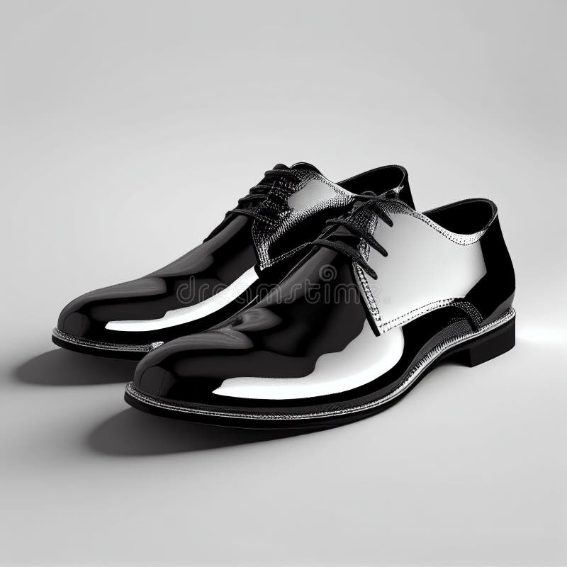 Modern Design Black Leather Shoes Shiny on White Background Created ...