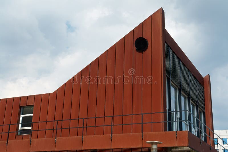 Modern Design Building with a Rusty Facade Stock Image - Image of metal ...