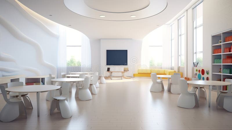 Modern Design of the Classroom in the Style of Minimalism. Sunlight ...