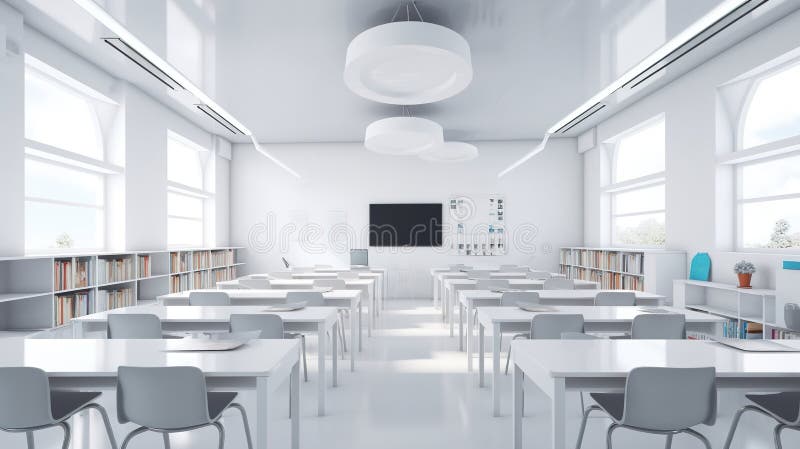Modern Design of the Classroom in the Style of Minimalism. Sunlight ...