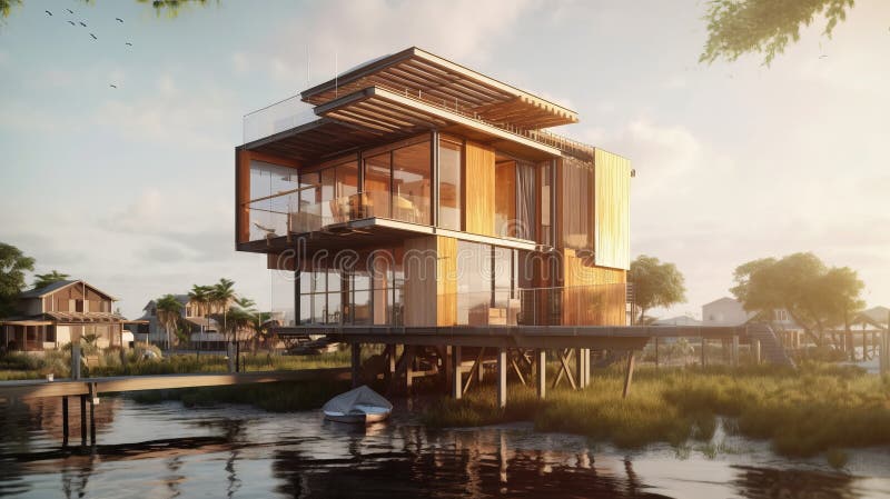 A Modern Design of Coastal Stilt House. Generative AI Stock ...