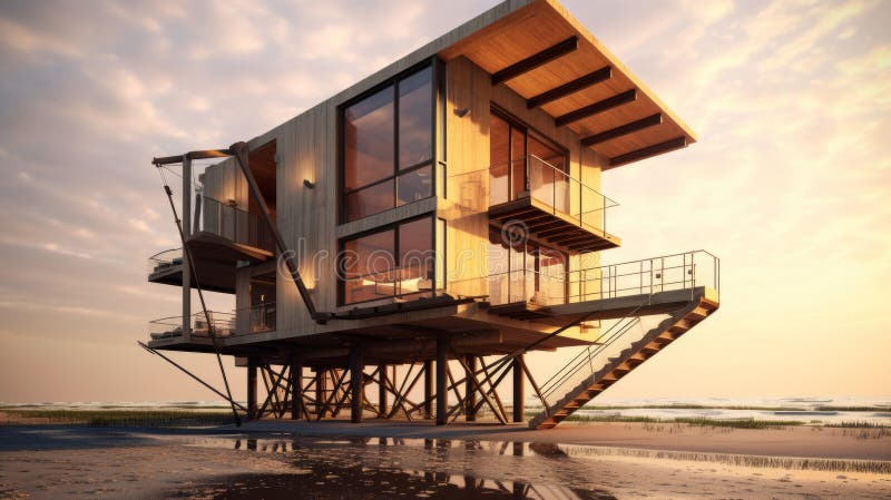 A Modern Design of Coastal Stilt House. Generative AI Stock ...