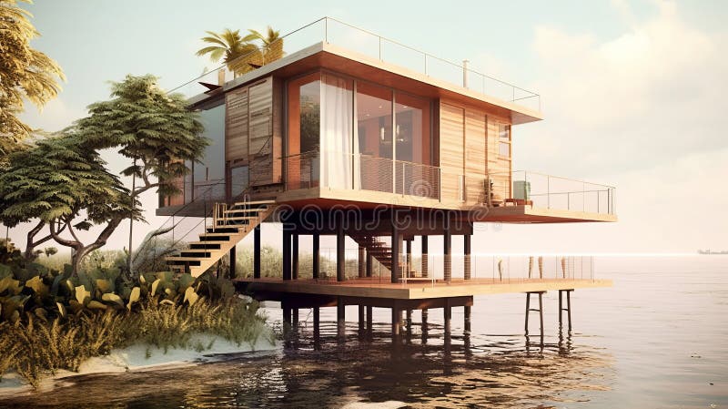 A Modern Design of Coastal Stilt House. Generative AI Stock ...