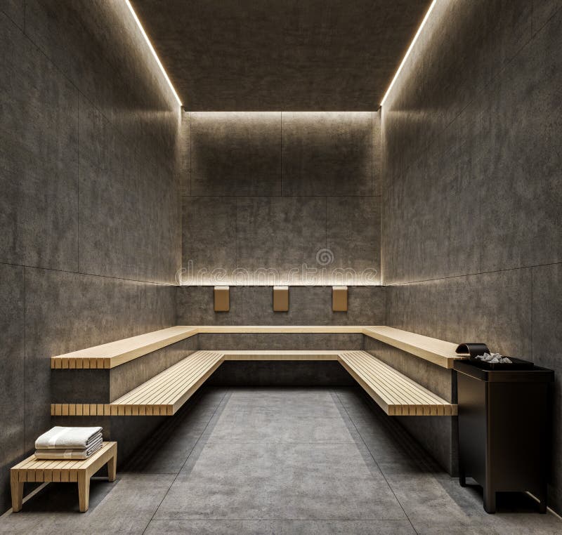 Modern Design Concrete Tiles Sauna Mock-up Stock Illustration ...