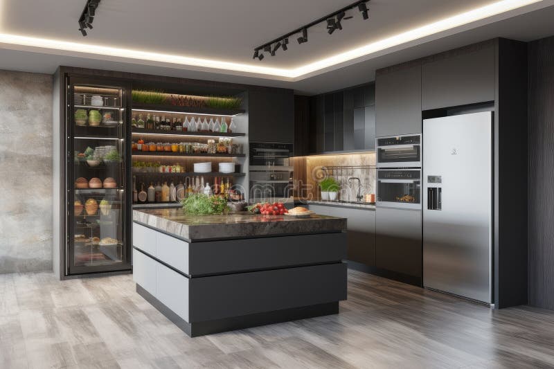 Modern Design of a Functional Kitchen with Products Stock Illustration ...