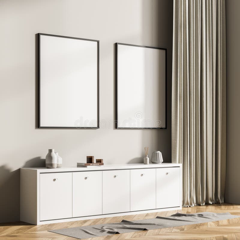 Modern Design Home Interior of Living Room with Commode. Mock Up Frame ...