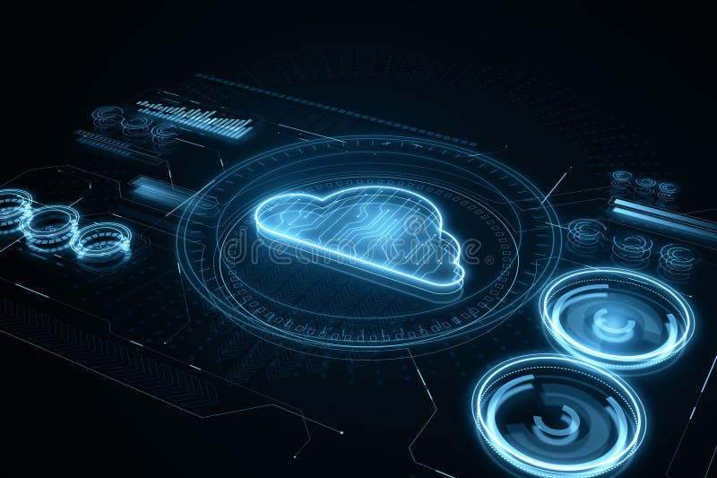 Modern Design Illustration with Neon Style Cloud Icon, Cloud Computing ...