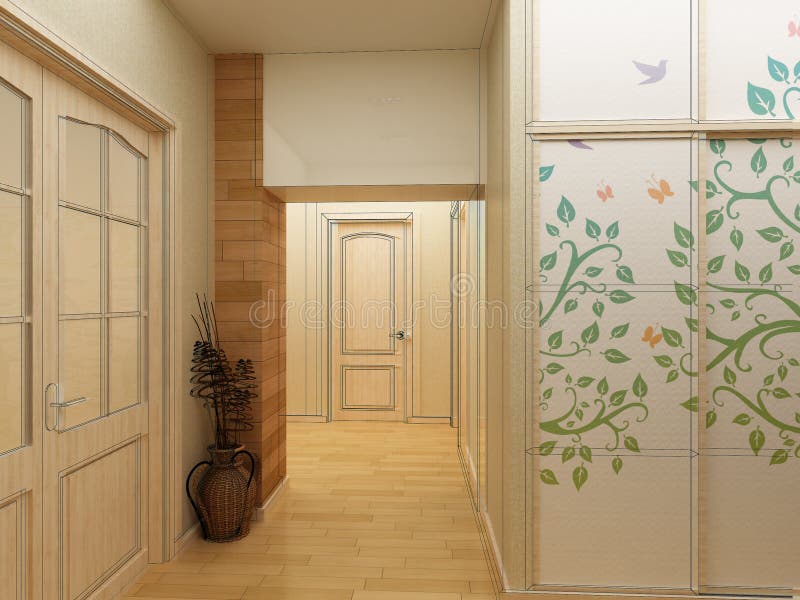 Modern Design Interior of Hall,corridor. 3D Render Stock Illustration ...