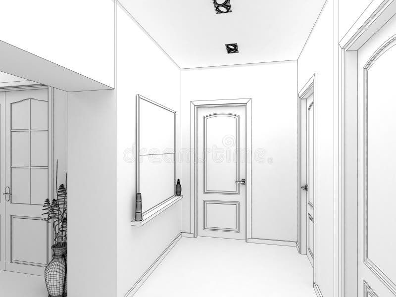Modern Design Interior of Hall,corridor. 3D Render Stock Illustration ...