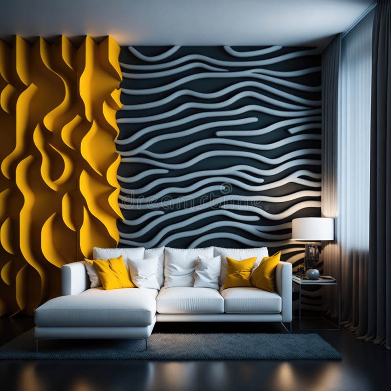 Modern Design Interior of Living Room, Cozy Sofa in Front of Decorative ...