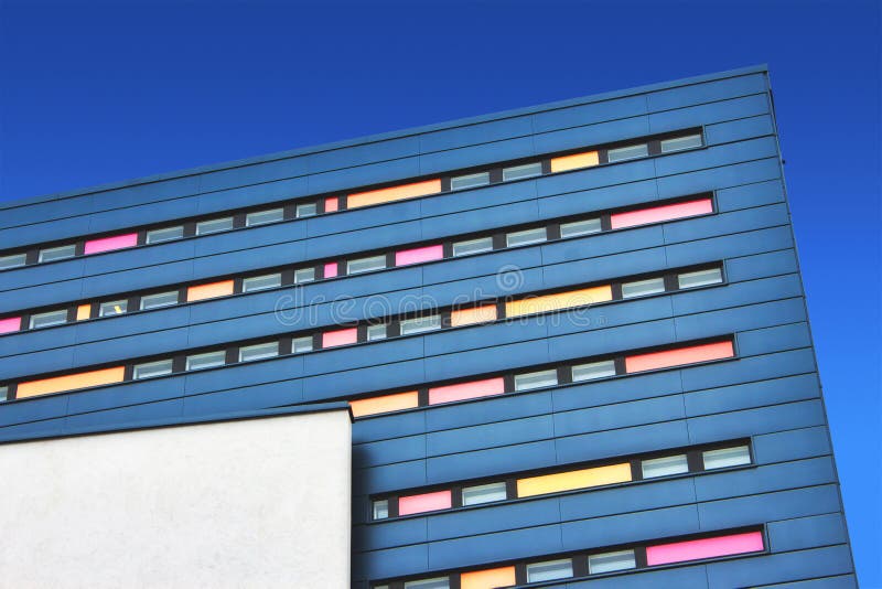 Modern Design Office Block with Colorful Facade Against a Blue Sky ...