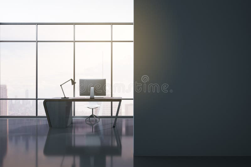 Modern Design of Office Interior with Panoramic Windows, City View ...