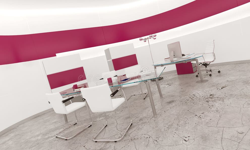 Modern Design Pink Office Interior Stock Photo - Image of computer ...