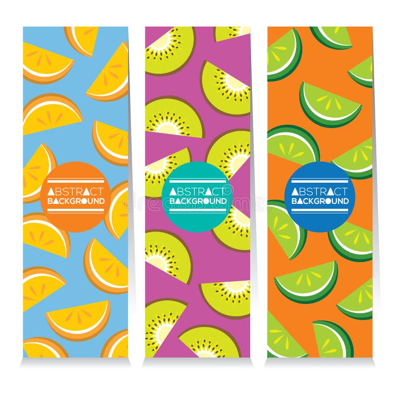Modern Design Set of Three Juicy Fruit Parts Vertical Banners Stock ...