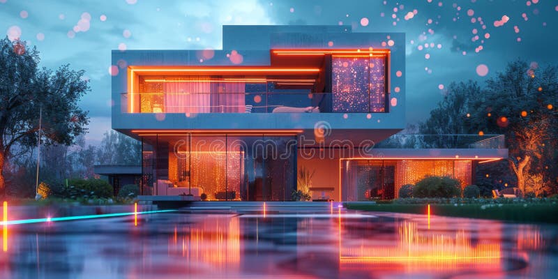 Modern Design of Smart Home Construction. 3D Project of a Modern House ...