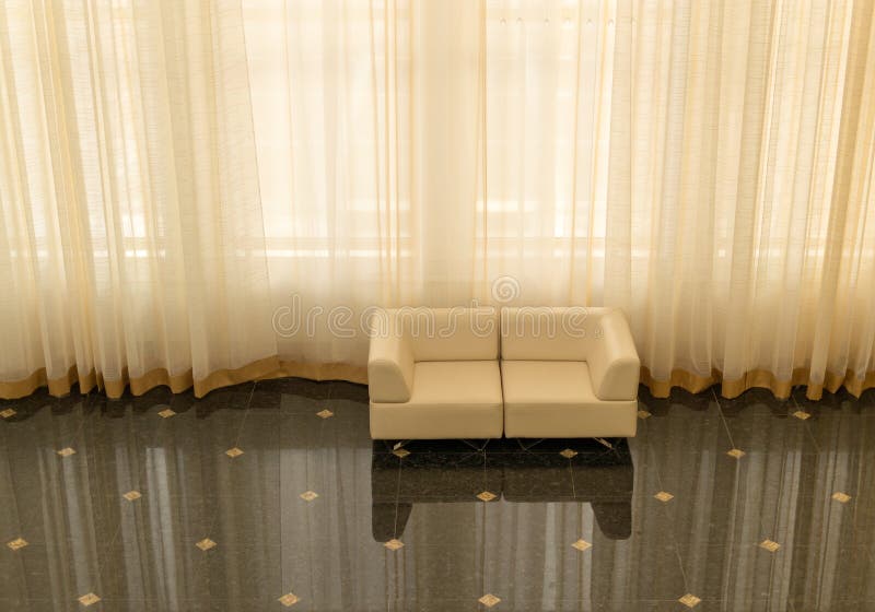 Modern Design Sofa and Large Curtains Stock Photo - Image of design ...