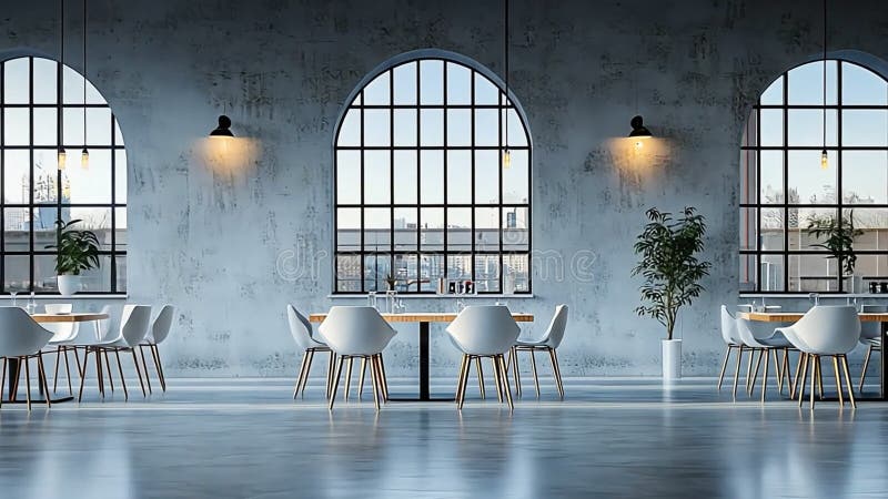 Modern Design of Spacious Dining Area with Large Windows and Minimalist ...