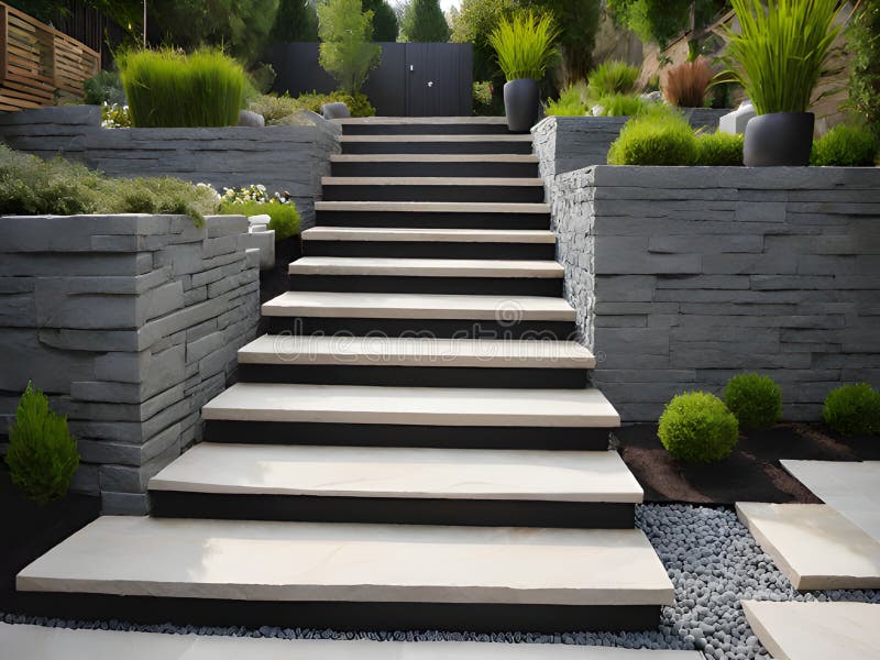 Modern Design of Stairs in the Garden Stock Illustration - Illustration ...