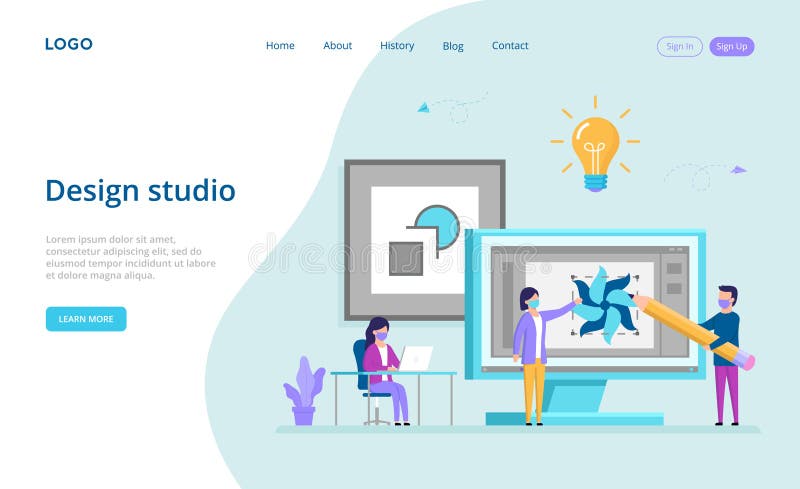 Modern Design Studio Conceptual Art Composition in Flat Cartoon Style ...
