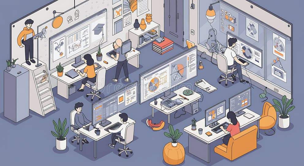 Modern Design Studio: Isometric Illustration of Collaborative Teamwork ...