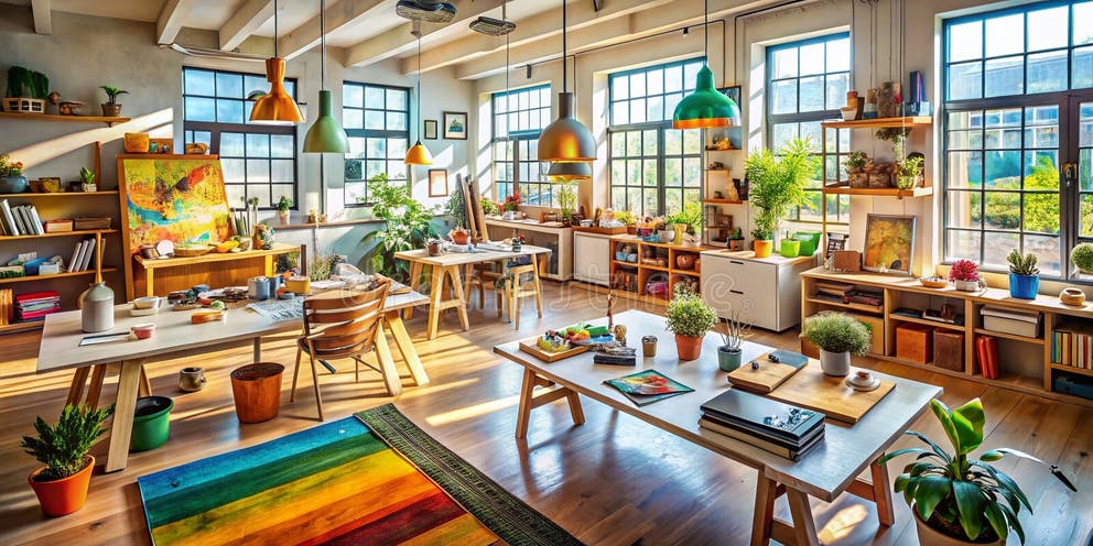 Modern Design Studio Vibrant Workspace Featuring TiltShift Doodle ...