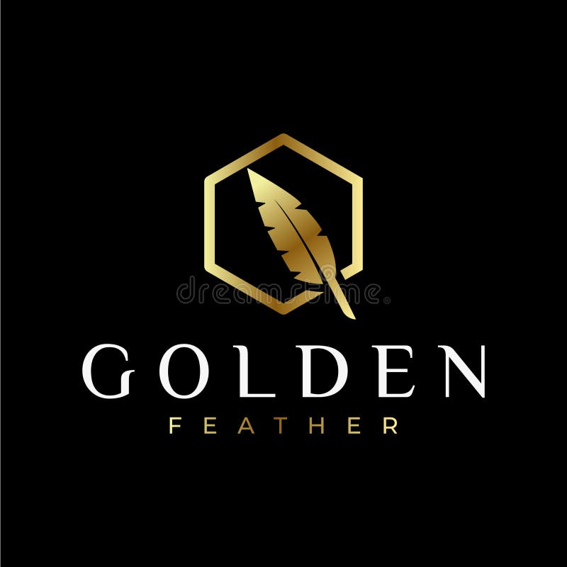 Modern Design Vector Illustration of Golden Feather with Hexagon Symbol ...
