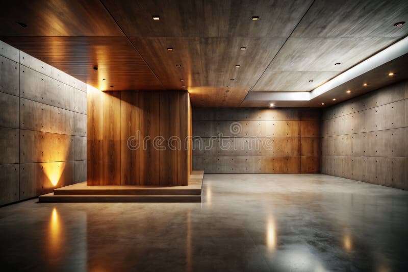 Modern Design Visualization Empty Dark Brown Concrete Interior with ...