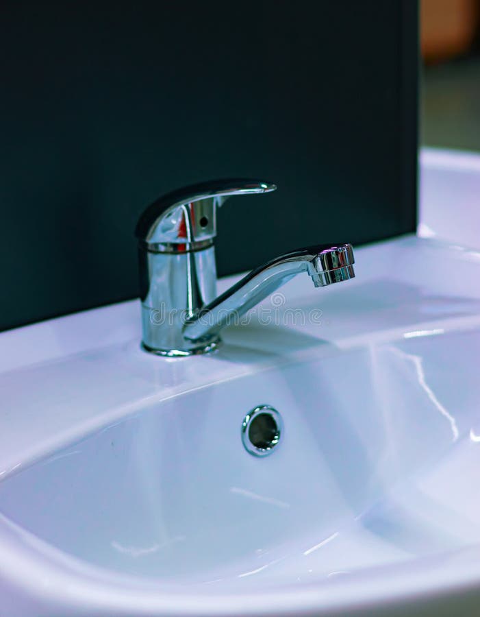 Modern Design Water Faucet for Hand Washing. Close Up Stock Photo ...