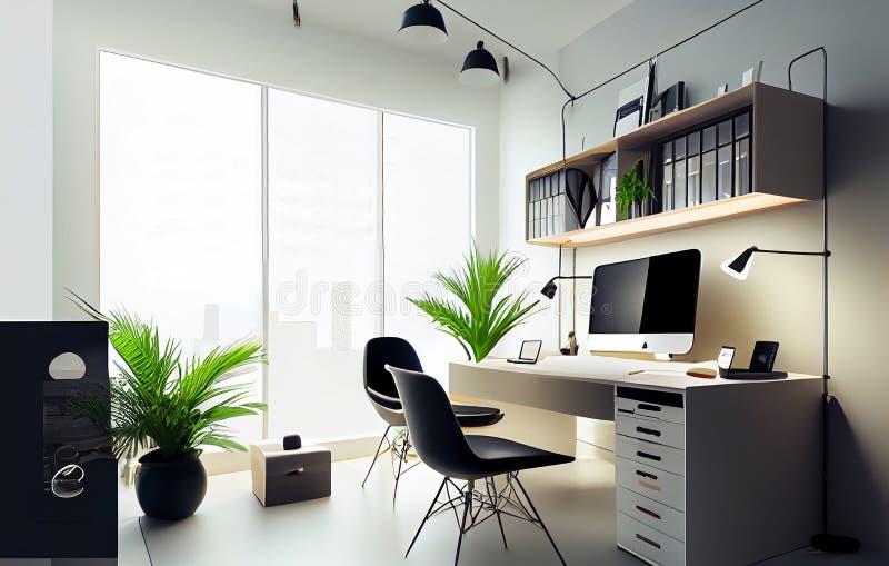 Modern Design of Working Place. Illustration AI Generative Stock Image ...
