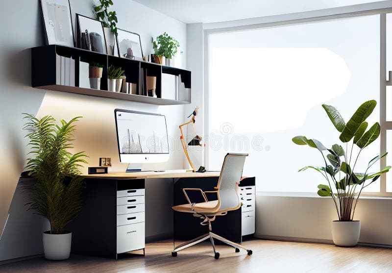 Modern Design of Working Place. Illustration AI Generative Stock Photo ...