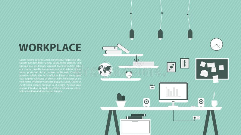 Modern Design of Workplace. Stock Vector - Illustration of monitor ...