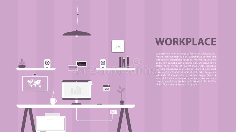 Modern Design of Workplace. Stock Vector - Illustration of internet ...