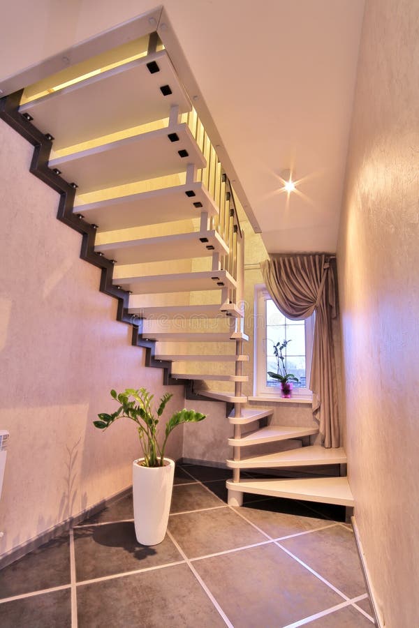 Modern Designed Stairs Made with Wood. Home Interior. Stock Image ...