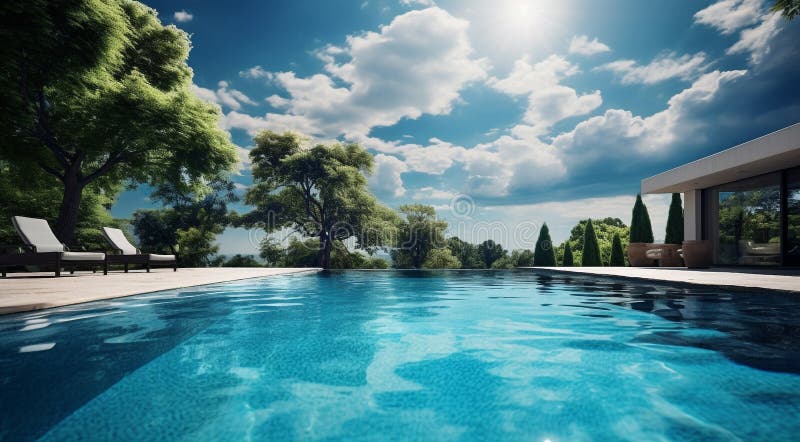 Modern Designed Swimming Pool, Blue Water in the Pool Stock ...