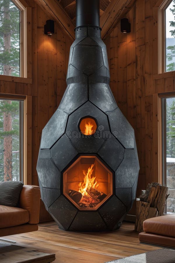 Modern Designer Black Cast Iron Fireplace in a Country House with a ...