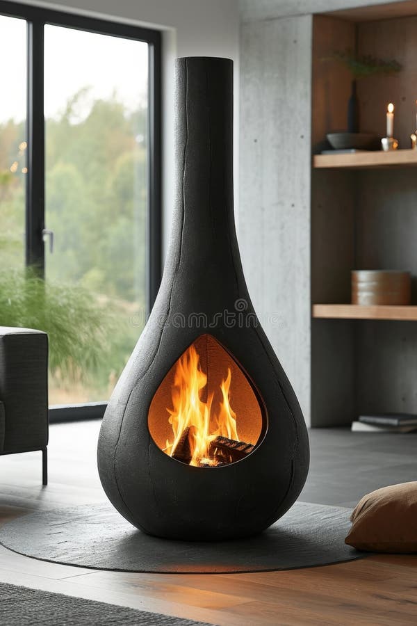 Modern Designer Black Cast Iron Fireplace in a Country House with a ...
