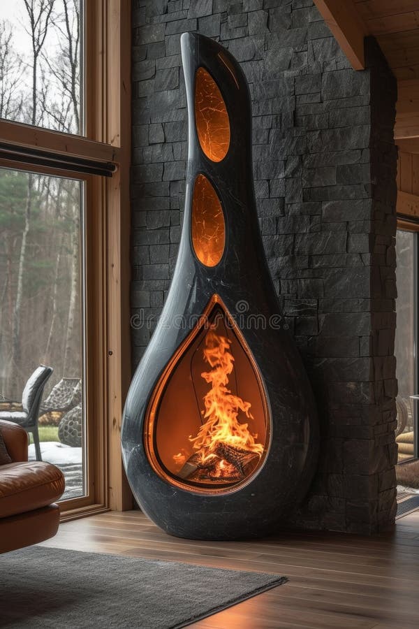 Modern Designer Black Cast Iron Fireplace in a Country House with a ...