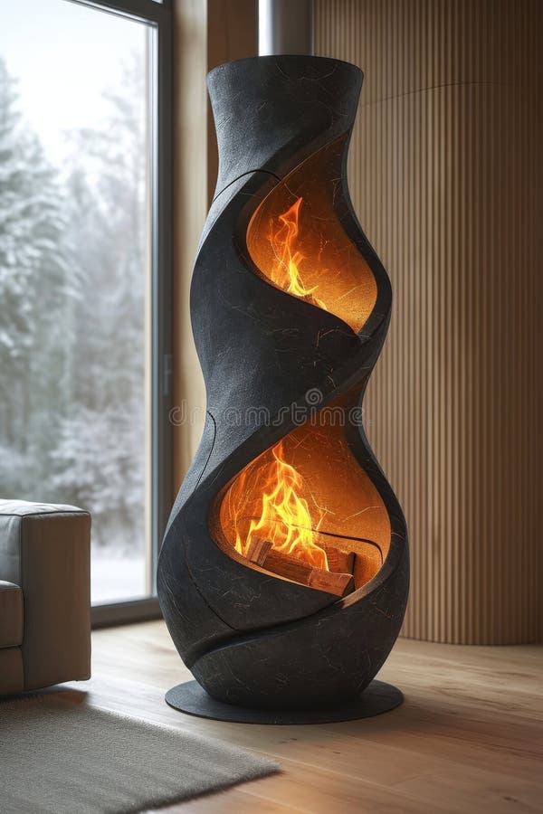 Modern Designer Black Cast Iron Fireplace in a Country House with a ...