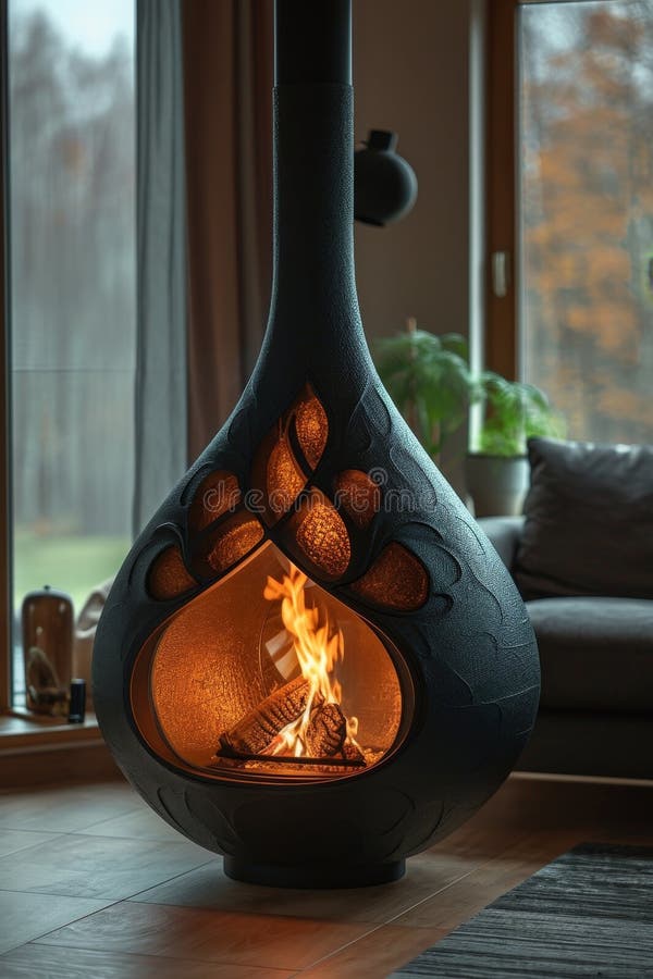 Modern Designer Black Cast Iron Fireplace in a Country House with a ...