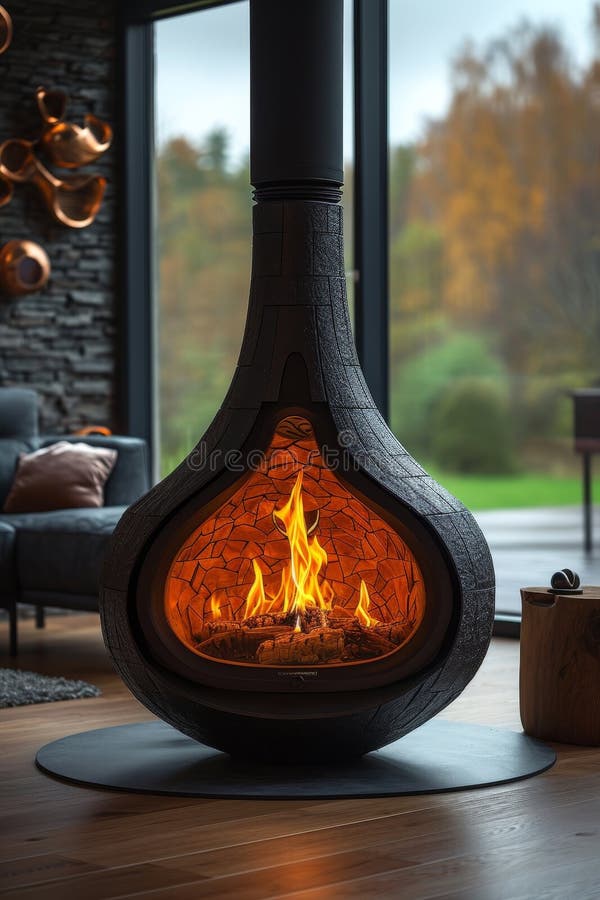 Modern Designer Black Cast Iron Fireplace in a Country House with a ...