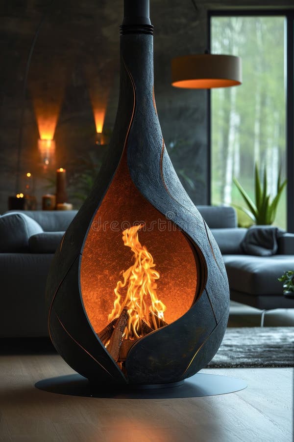 Modern Designer Black Cast Iron Fireplace in a Country House with a ...