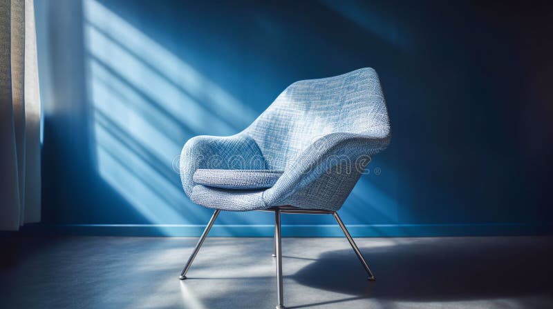 Modern Designer Chair Stands Againempty Wall in Blue Colors. Generative ...