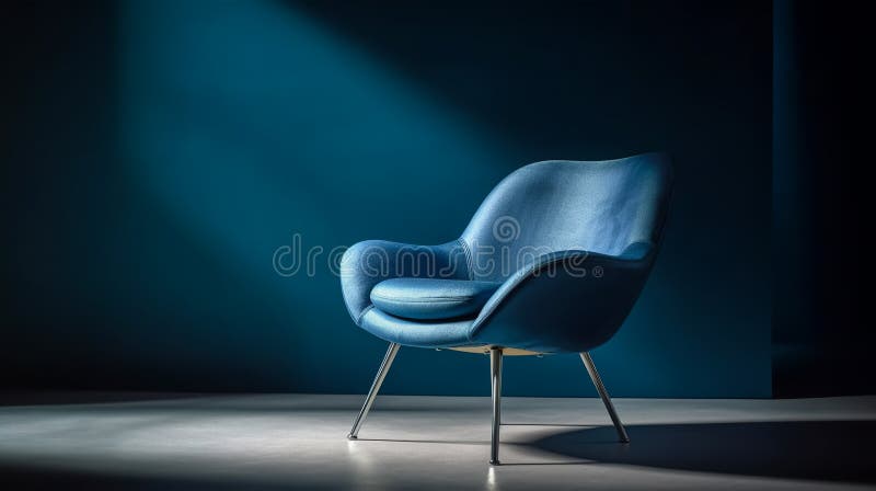 Modern Designer Chair Stands Againempty Wall in Blue Colors. Generative ...
