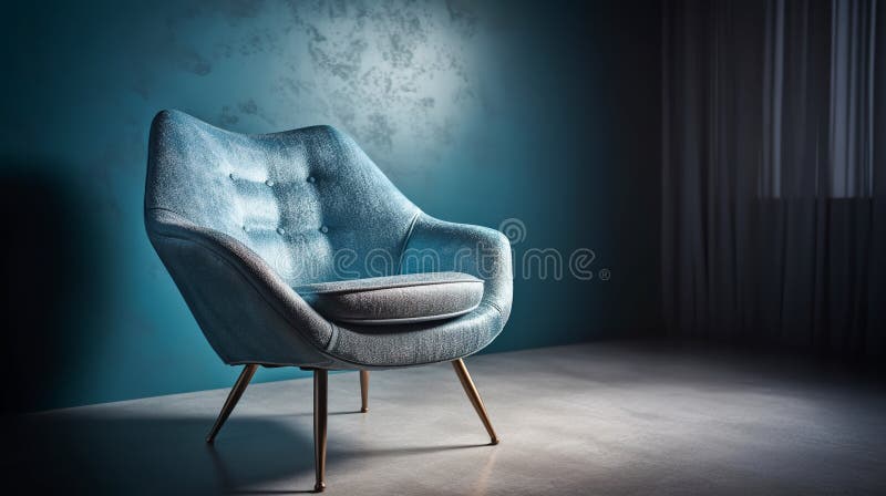 Modern Designer Chair Stands Againempty Wall in Blue Colors. Generative ...
