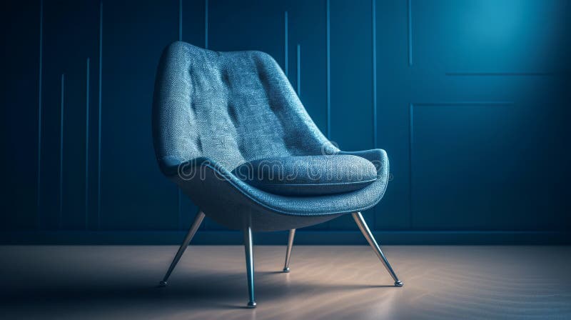 Modern Designer Chair Stands Againempty Wall in Blue Colors. Generative ...