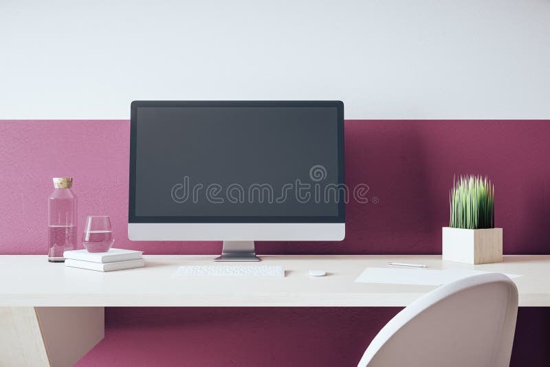 Modern Designer Desktop with Empty Black Computer Screen Stock ...